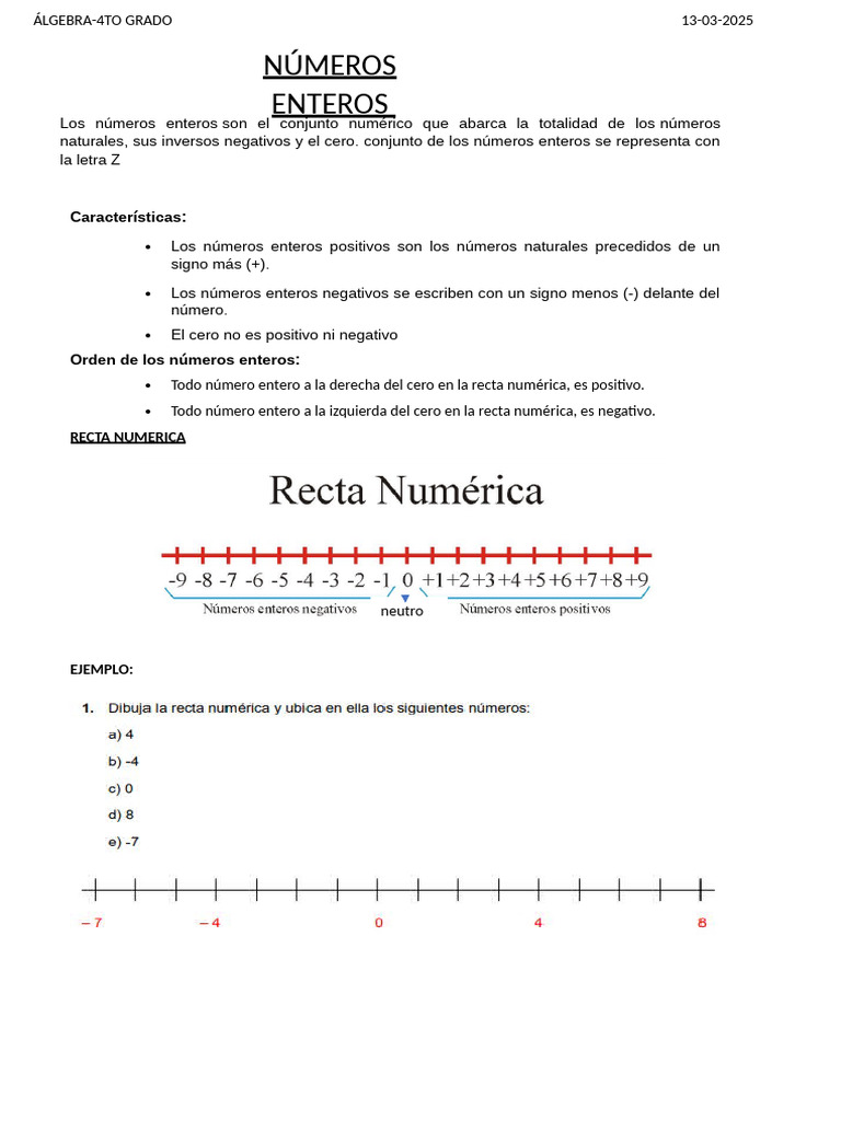 Números Enteros: Definición y Ejercicios | PDF