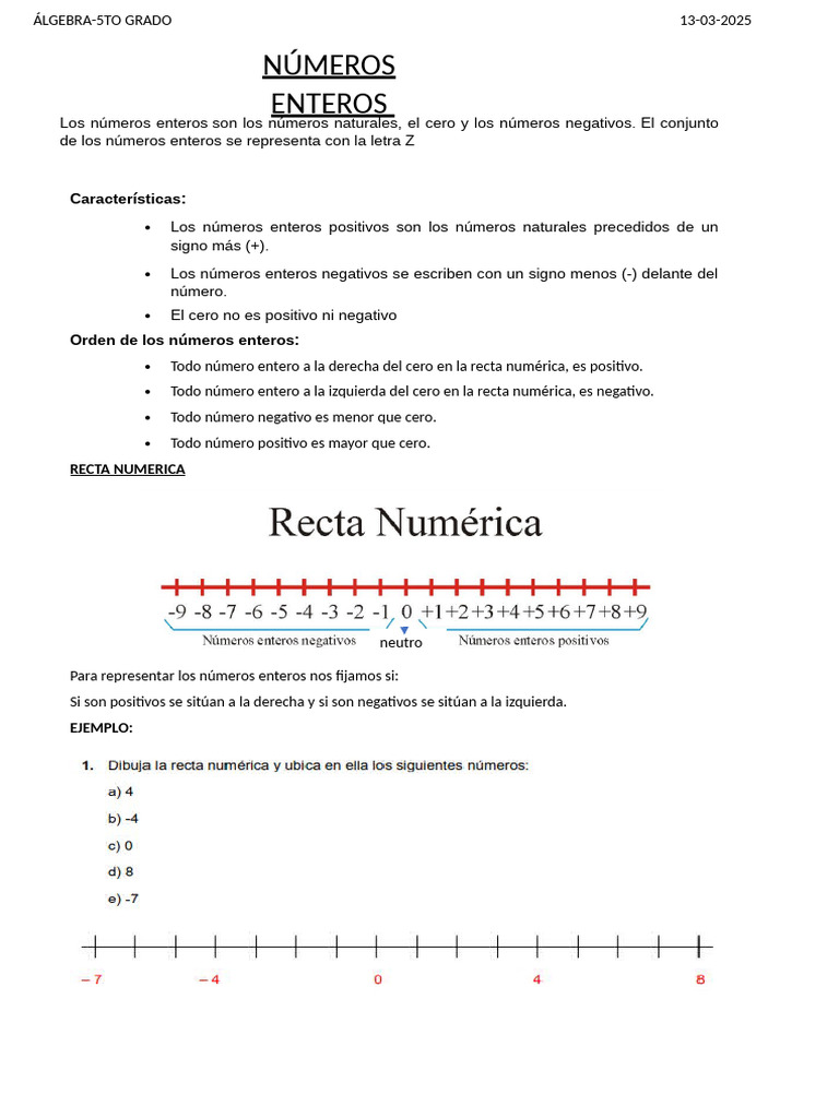 Los Números Enteros 5TO | PDF | Entero | Objetos matemáticos