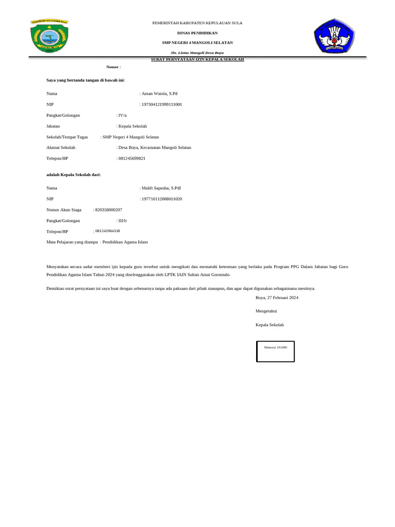 Format Surat Izin Belajar PPG 2024 | PDF