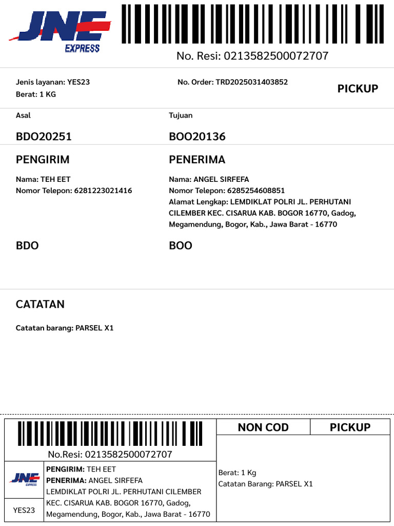 Parcel Delivery Details for Teh Eet | PDF