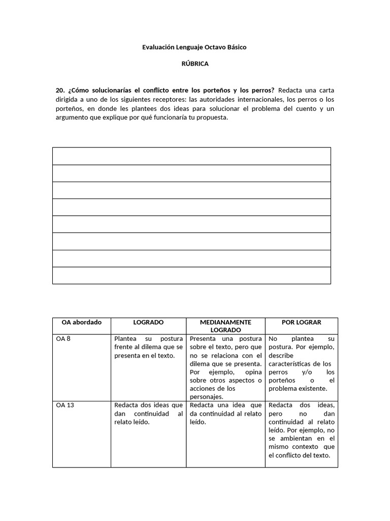 8B Leng EVALUACION U3 U4 RUBRICA | PDF