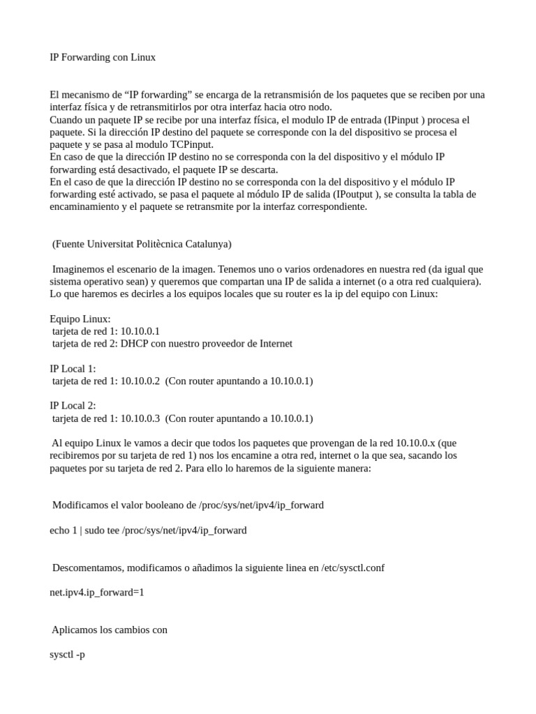 Configuración de IP Forwarding en Linux | PDF