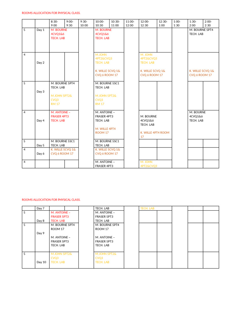 Rooms Allocation For Physical Class | PDF