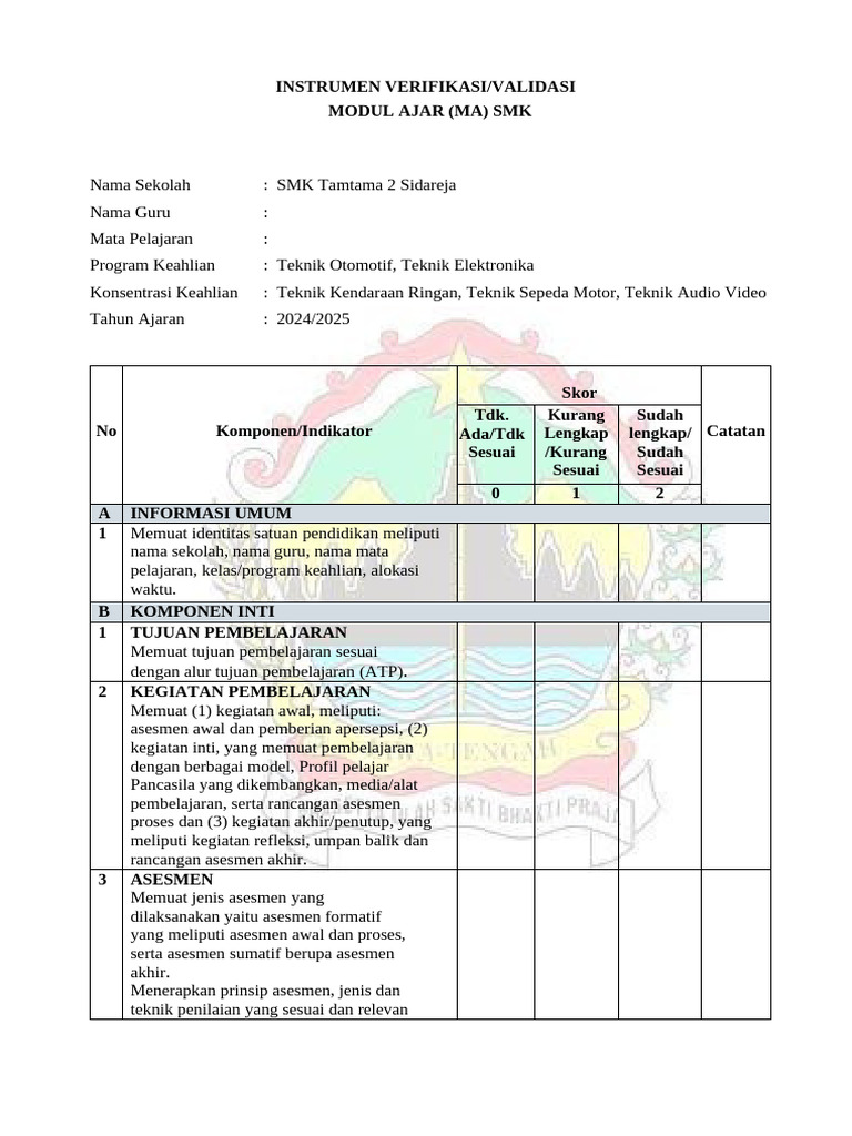 Instrumen Verifikasi Modul Ajar | PDF