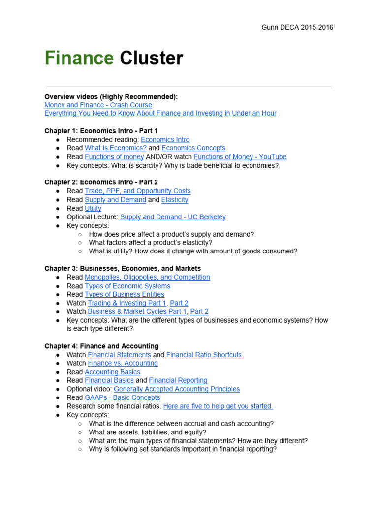 Finance Cluster Reading | PDF