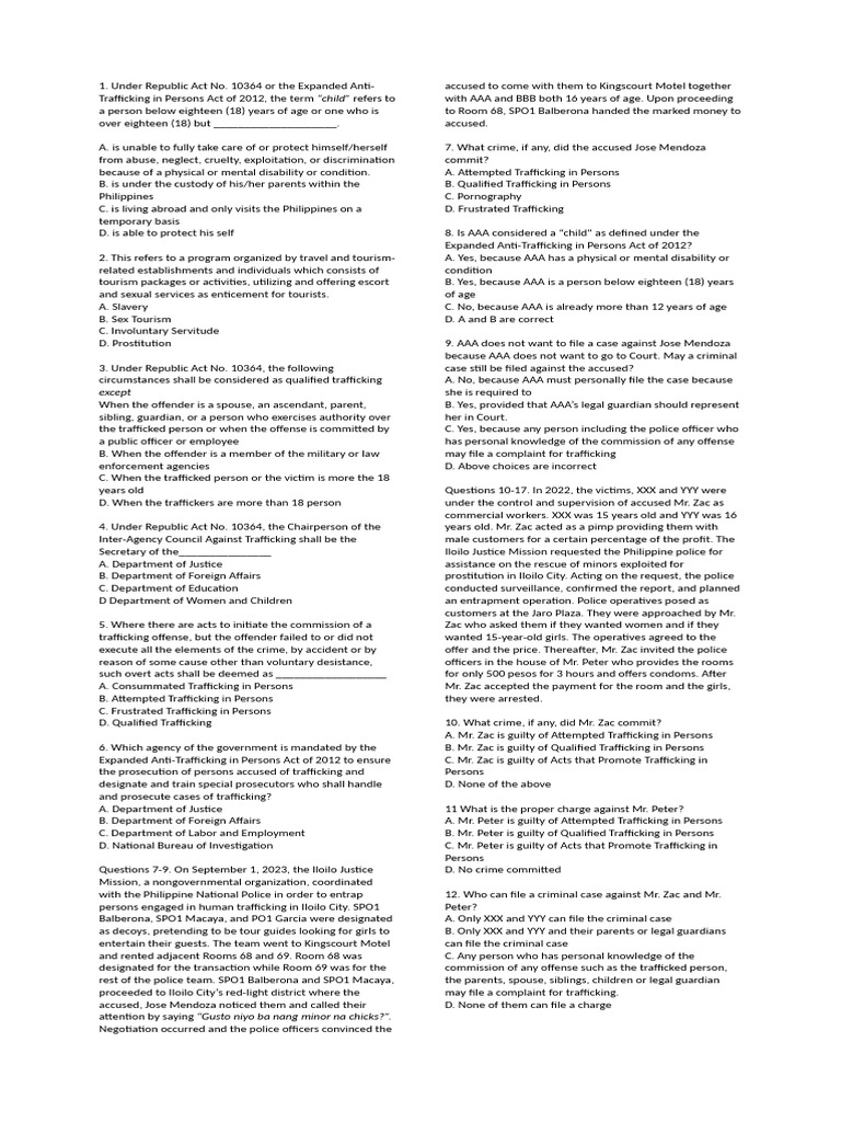 Cri 176 Pre Comprehensive Examination | PDF | Confession (Law) | Human Trafficking