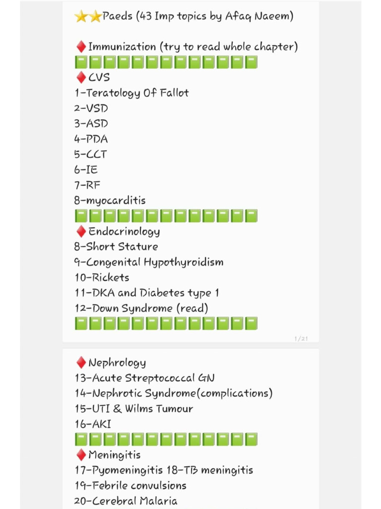 Paeds 43 Topics (Most Imp) | PDF