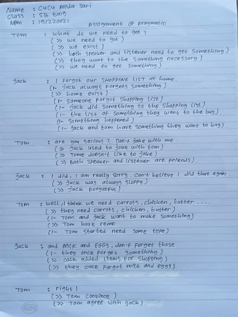 Assignment of Pragmatic by Cucu Mida Sari | PDF