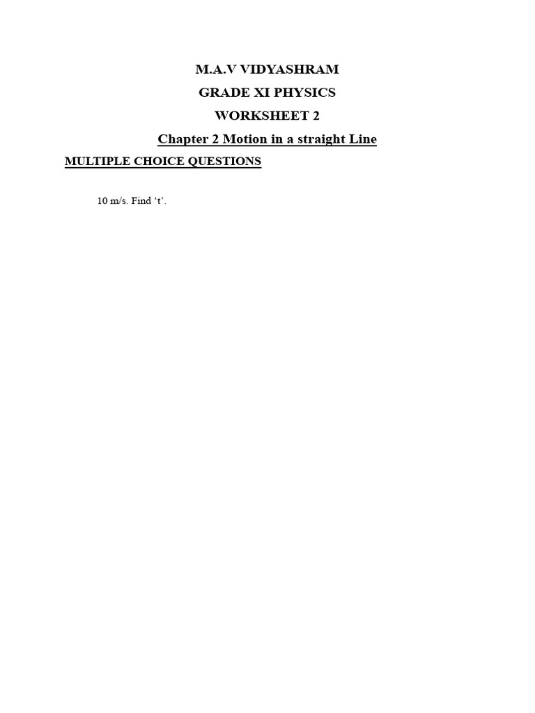 G11 Physics WS 2 Motion in A Straight Line | PDF | Acceleration | Velocity