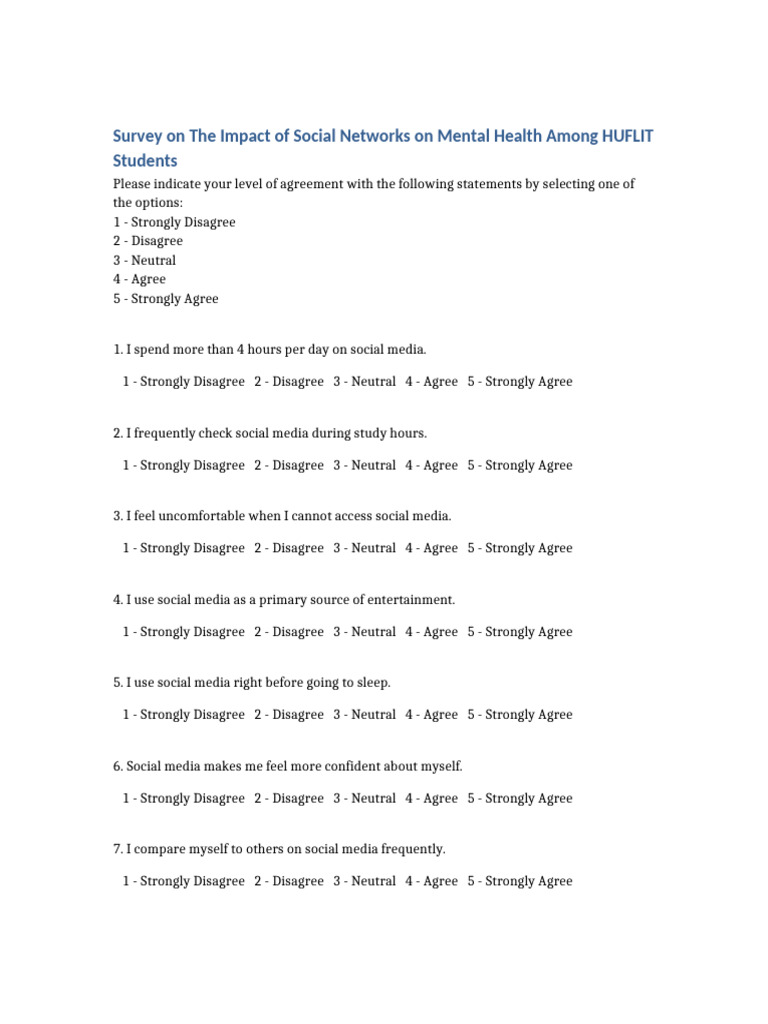 Social Networks Mental Health Survey | PDF | Psychological Concepts ...