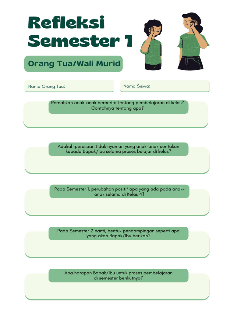 Lembar Refleksi Orang Tua Semester 1 | PDF