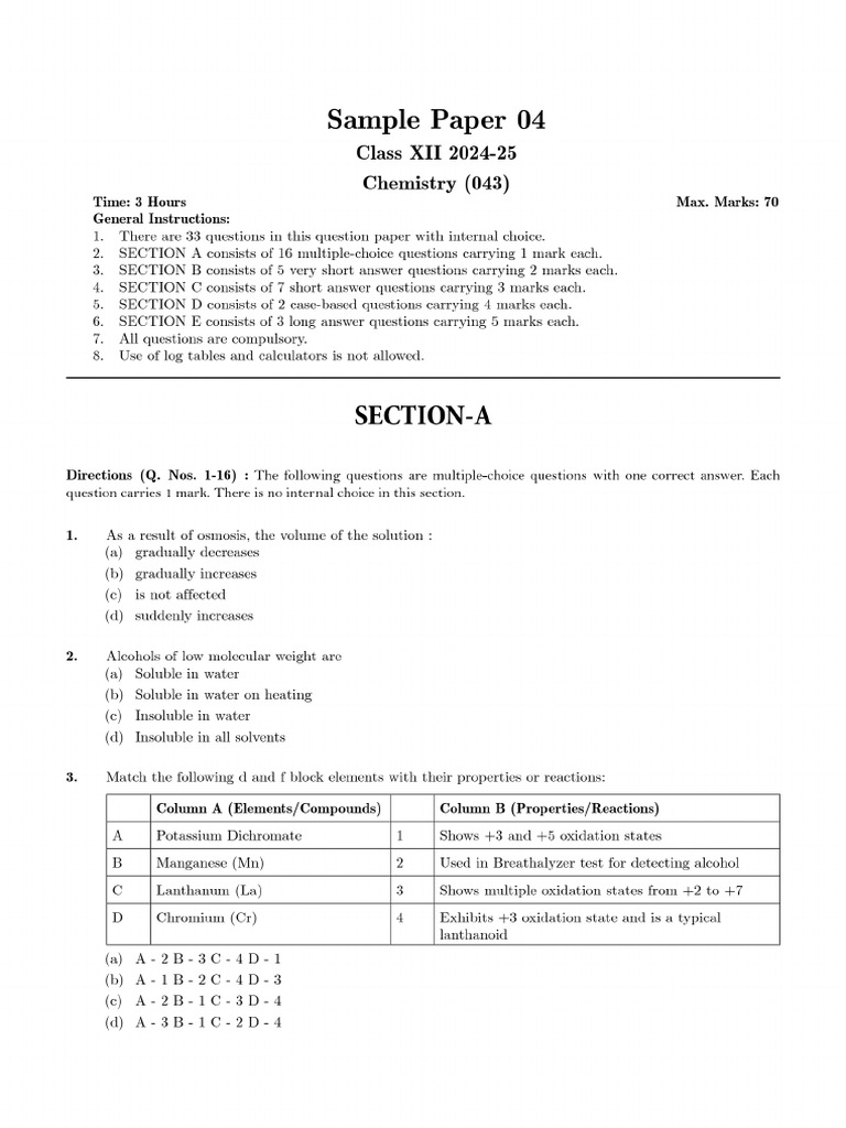 Sample Paper (2025) - 4 | PDF