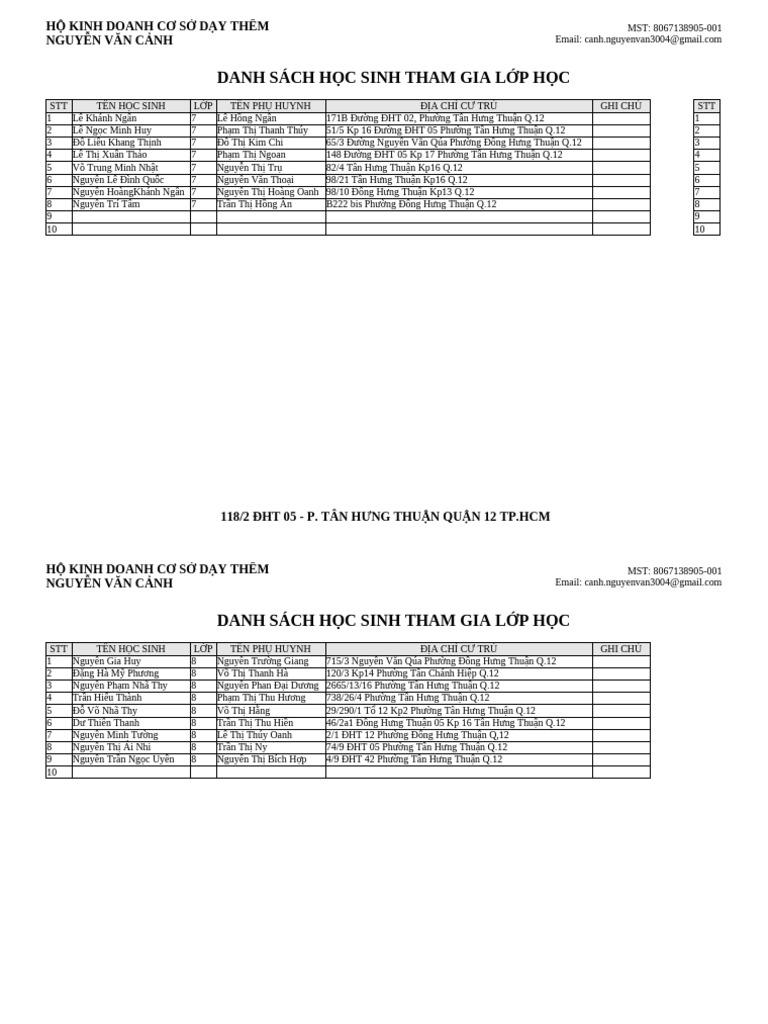 Danh Sách L P | PDF