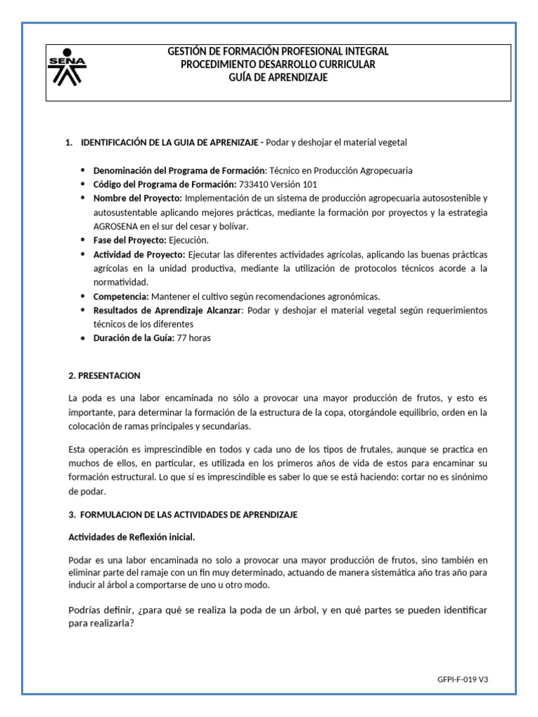 GFPI-F-019 Guia - Podar y Deshojar El Material Vegetal | PDF | Arboles ...