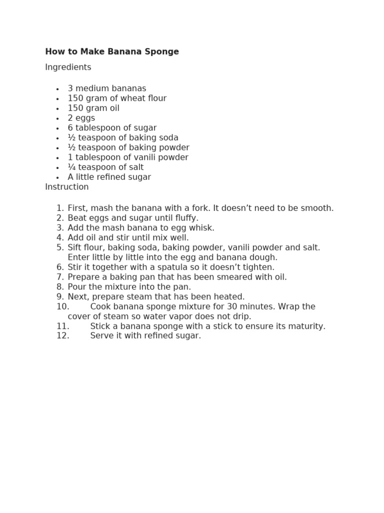 Banana Sponge Cake Recipe Guide | PDF