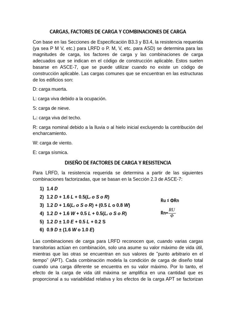 Combinaciones de Carga en Diseño Estructural | PDF