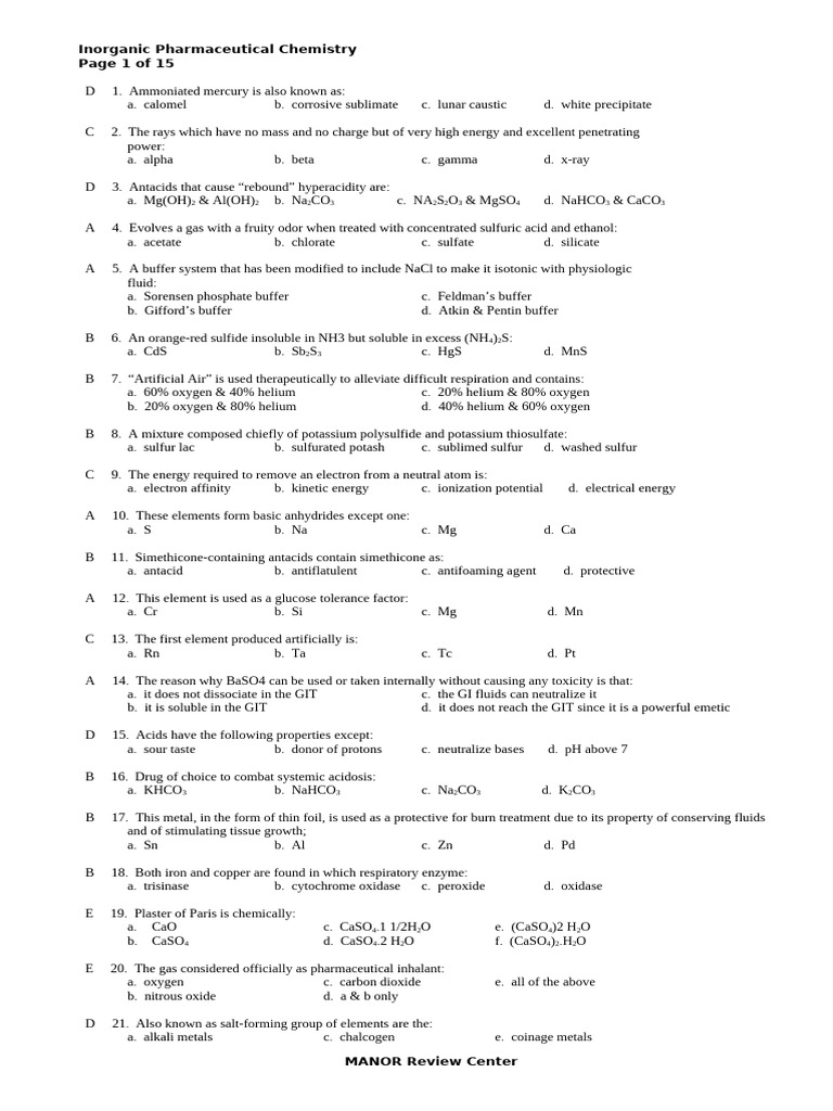 Pink PACOP - Inorganic Chemistry (Answer Key) | PDF | Acid | Acid ...