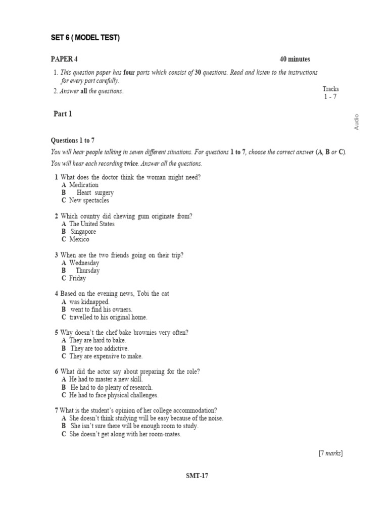 Listening Model Question Set 6 | PDF | Communication | Linguistics