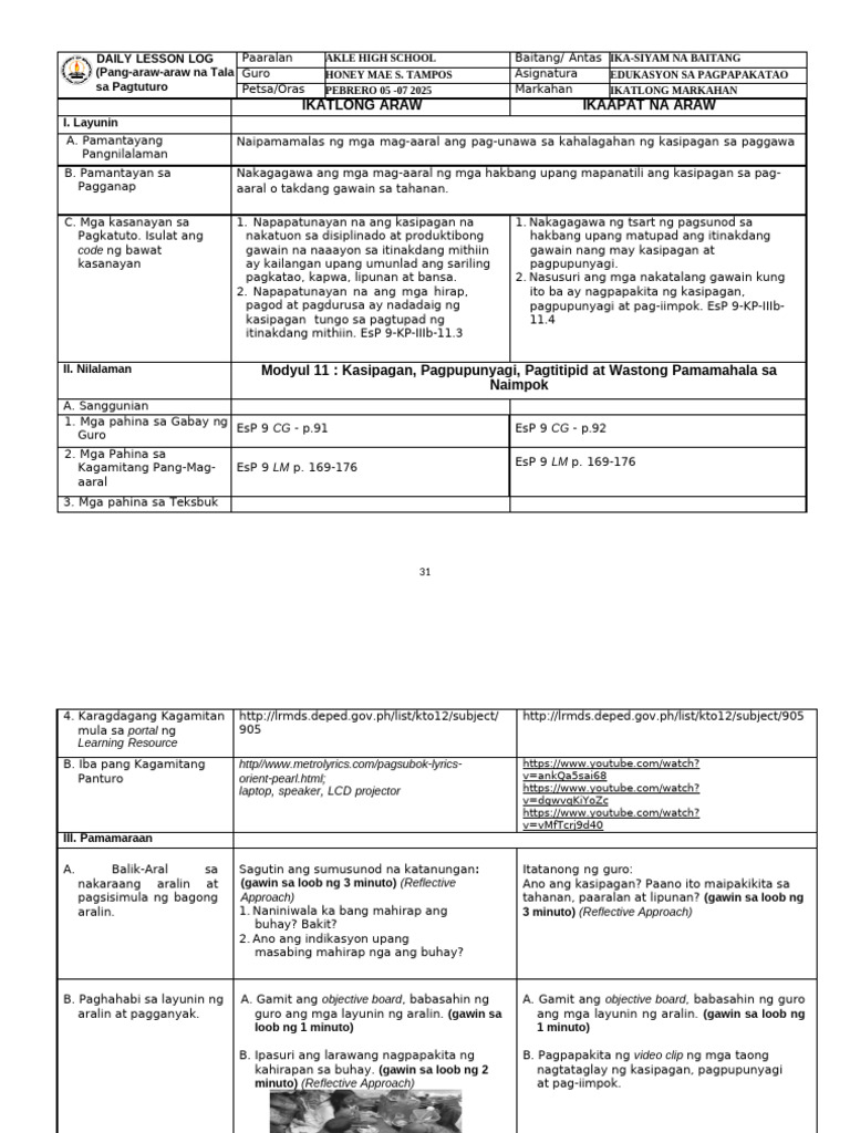 DLL ESP 9 Q3 WK 6 | PDF