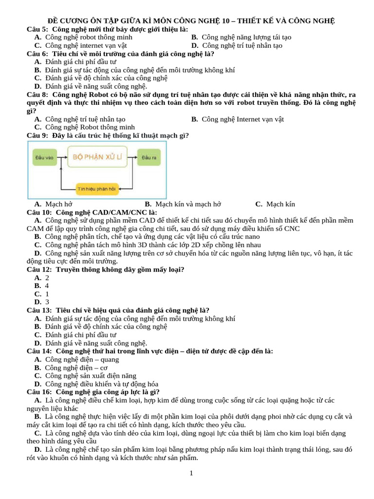 De cuong cong nghe 10 on tap GK1 | PDF