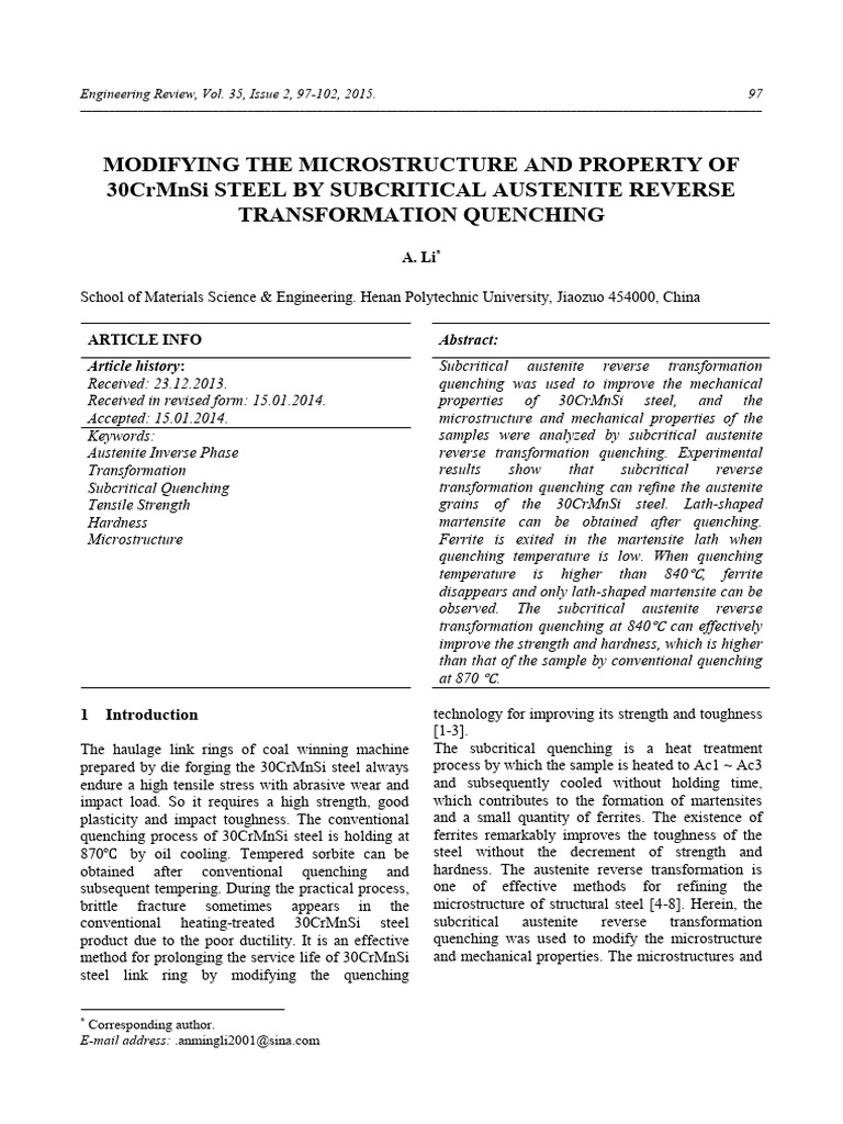 Modifying Microstructure and Property of 30crmnsi Steel by 45vkzrjp9q | PDF | Steel | Heat Treating