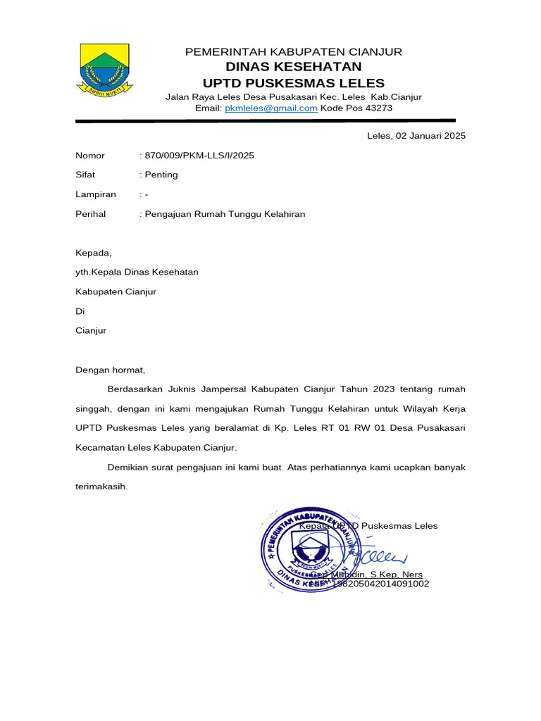 Surat Pengajuan RTK Pkm_Leles | PDF