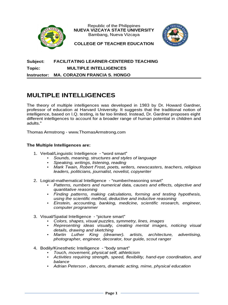 Understanding Multiple Intelligences | PDF | Cognition | Learning