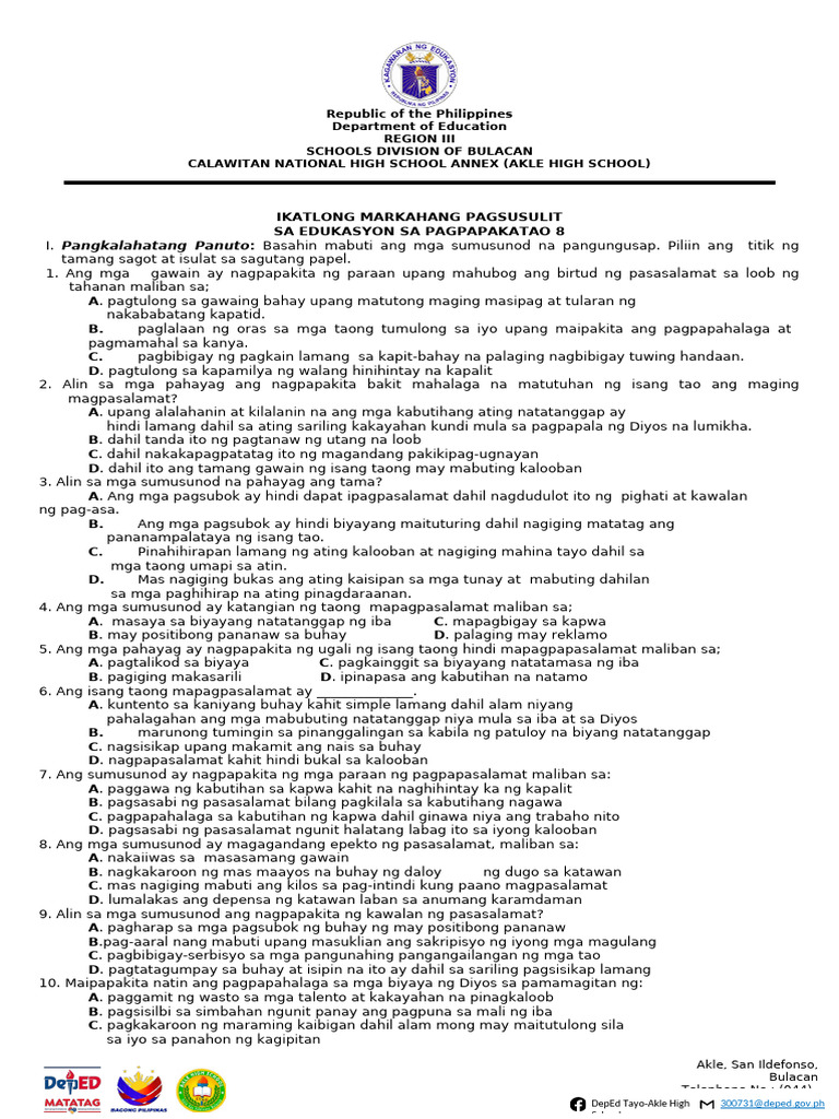 Grade-8-EsP-THIRD-QUARTER-EXAM | PDF
