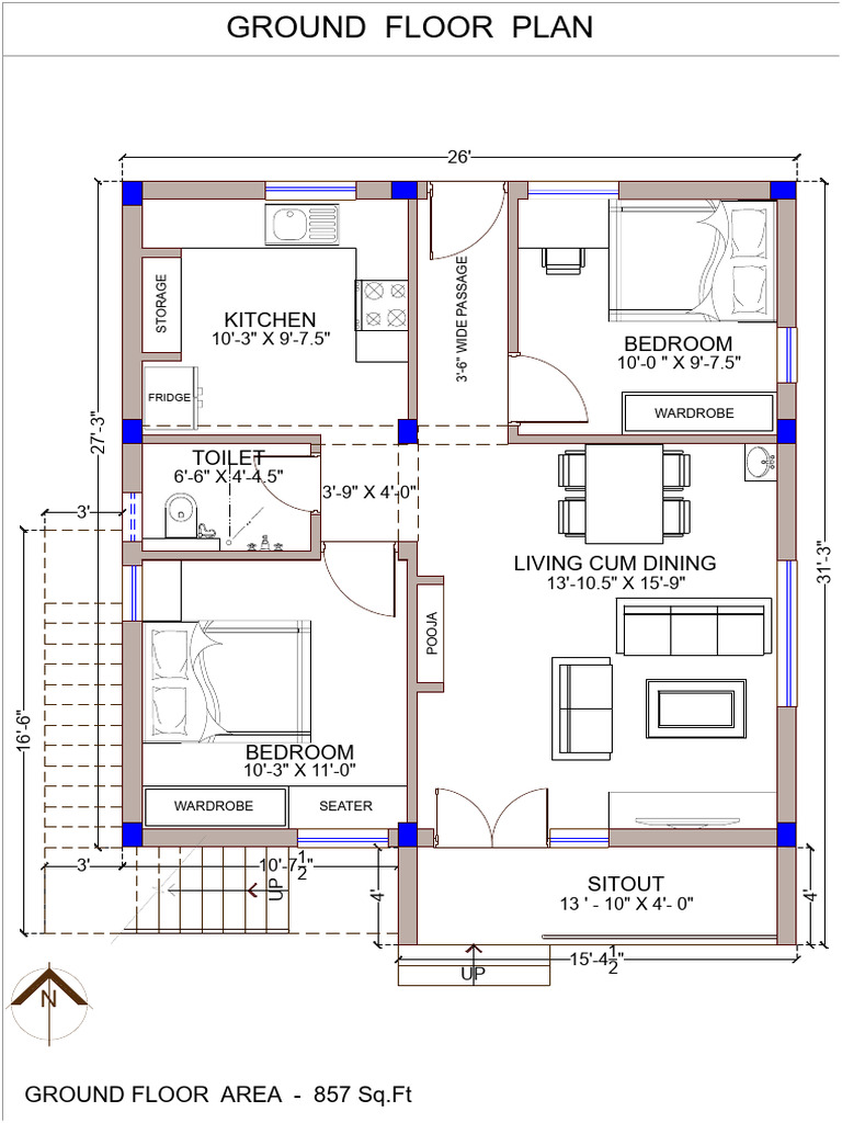 Ground Floor Plan with Dimensions | PDF | Home | Room
