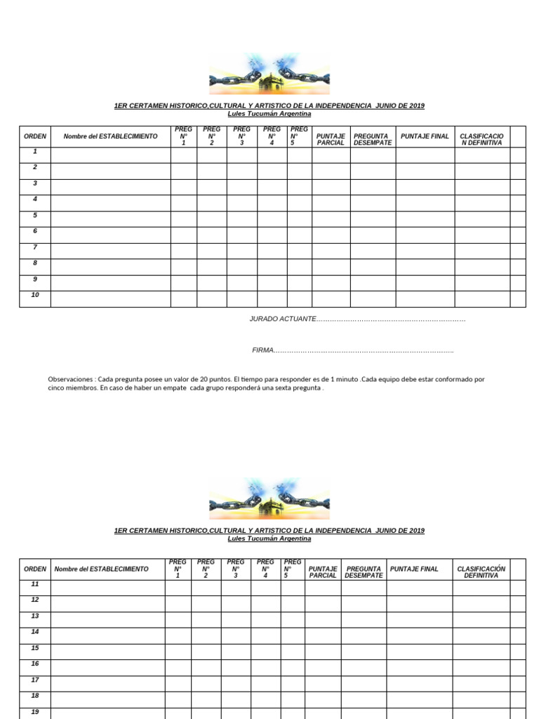 PLANILLA DE PUNTAJE-1ER CERTAMEN HISTORICO Modificado-1 | PDF