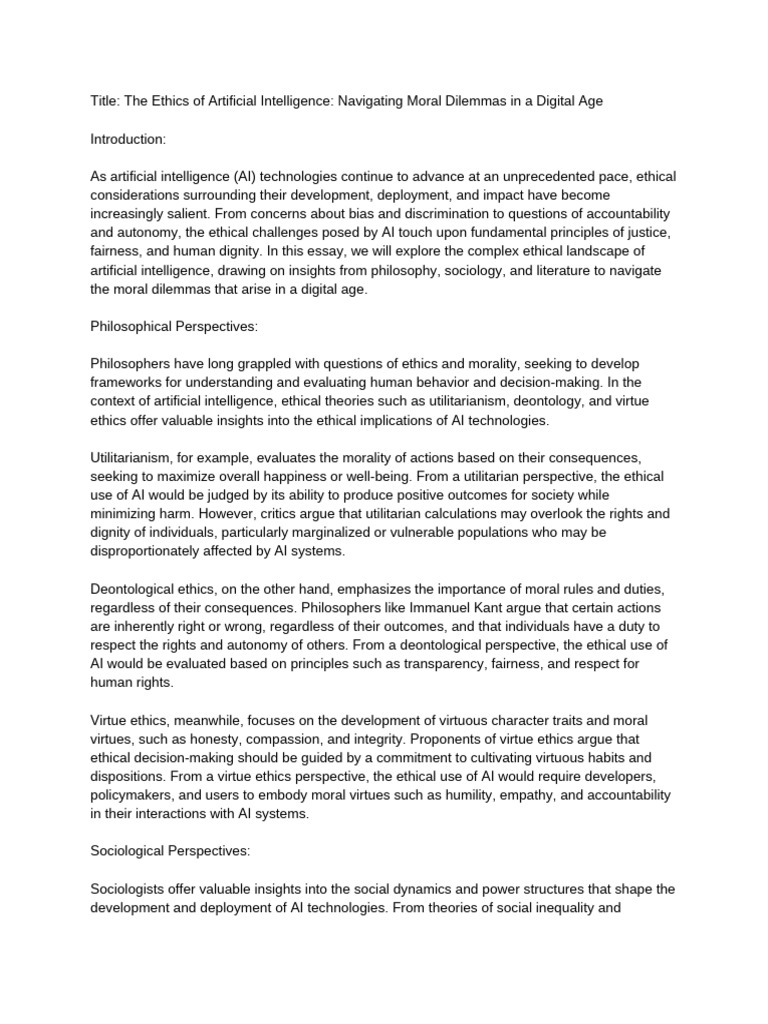 The Ethics of Artificial Intelligence - Navigating Moral Dilemmas in A ...