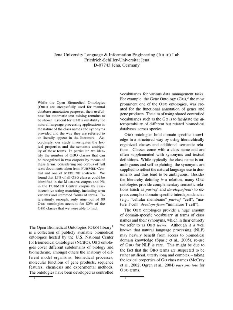 Lexical Properties of OBO Ontology Class | PDF | Ontology (Information Science) | Semantics