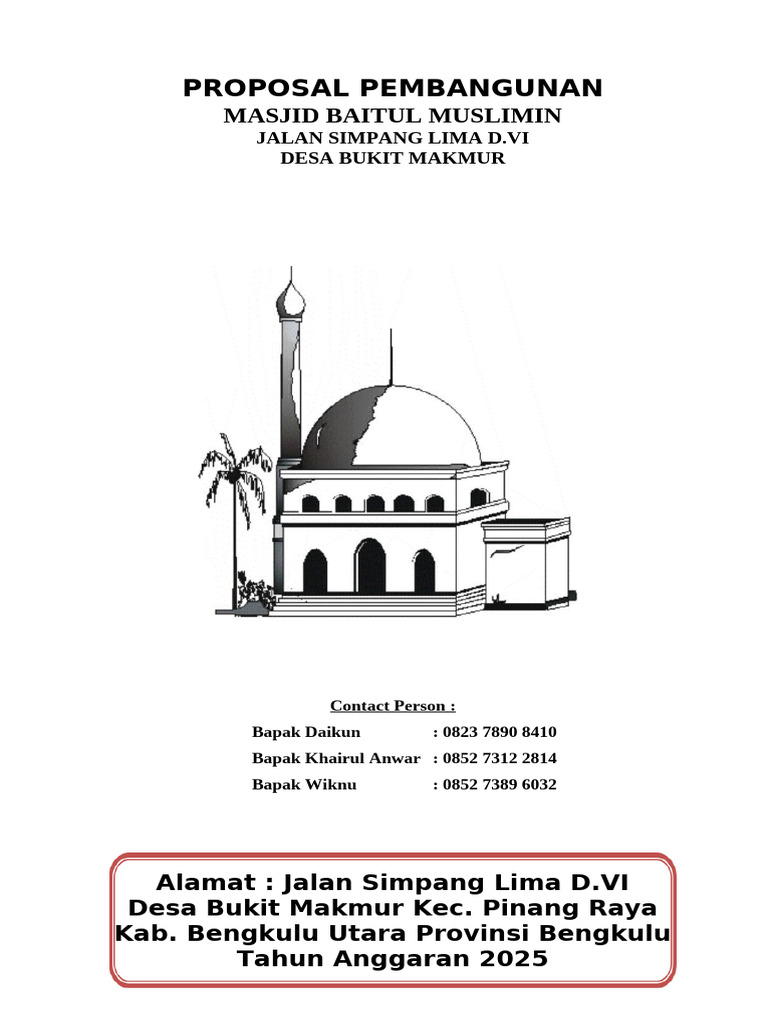 Proposal Pembangunan Masjid Baitul Muslimin | PDF