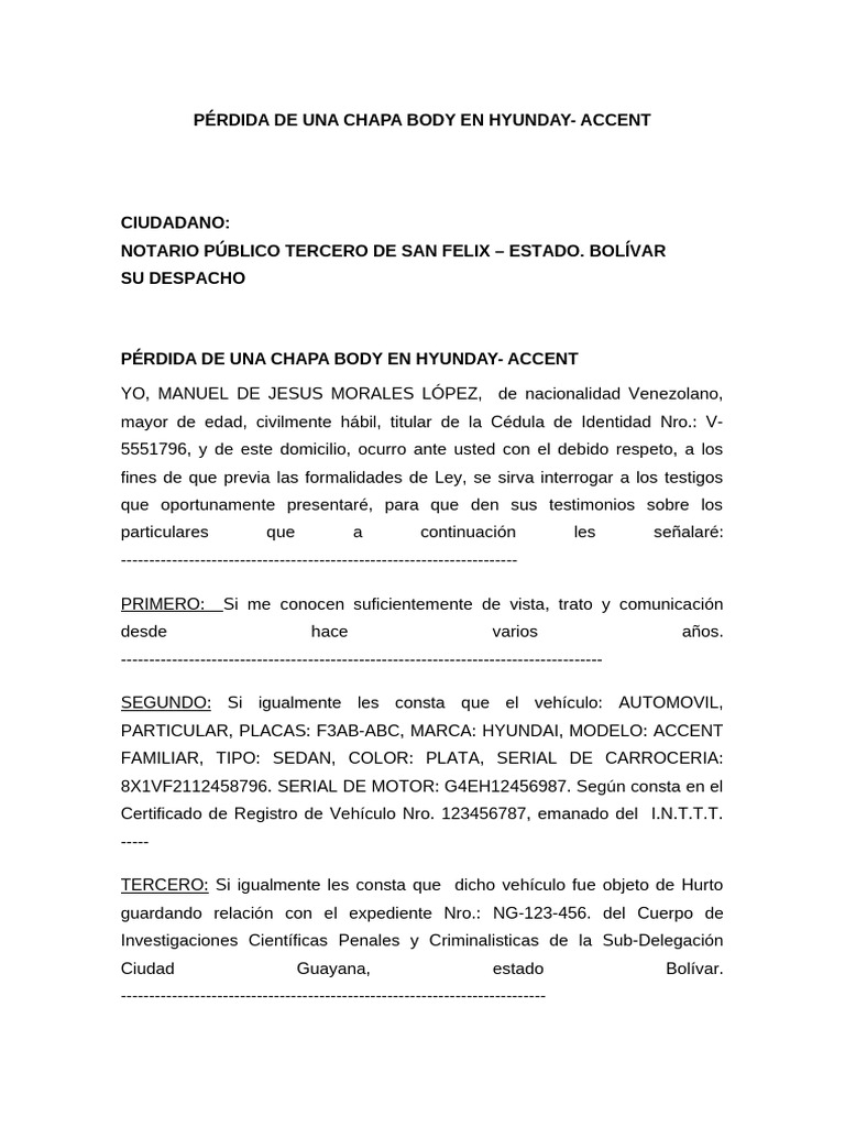 Pérdida de Una Chapa Body en Hyunday Accent | PDF