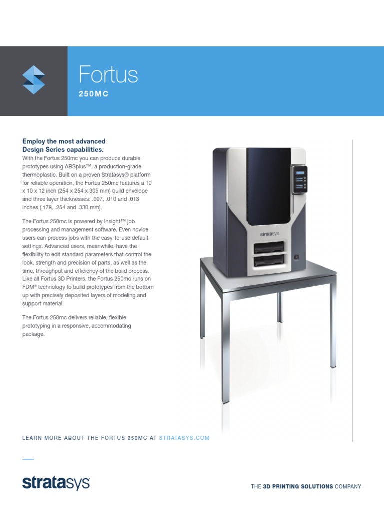 Fortus 250 - EN FDM Spec Sheet | PDF | 3 D Printing
