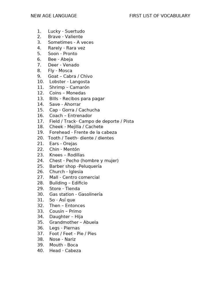 1st List Vocabulary | PDF