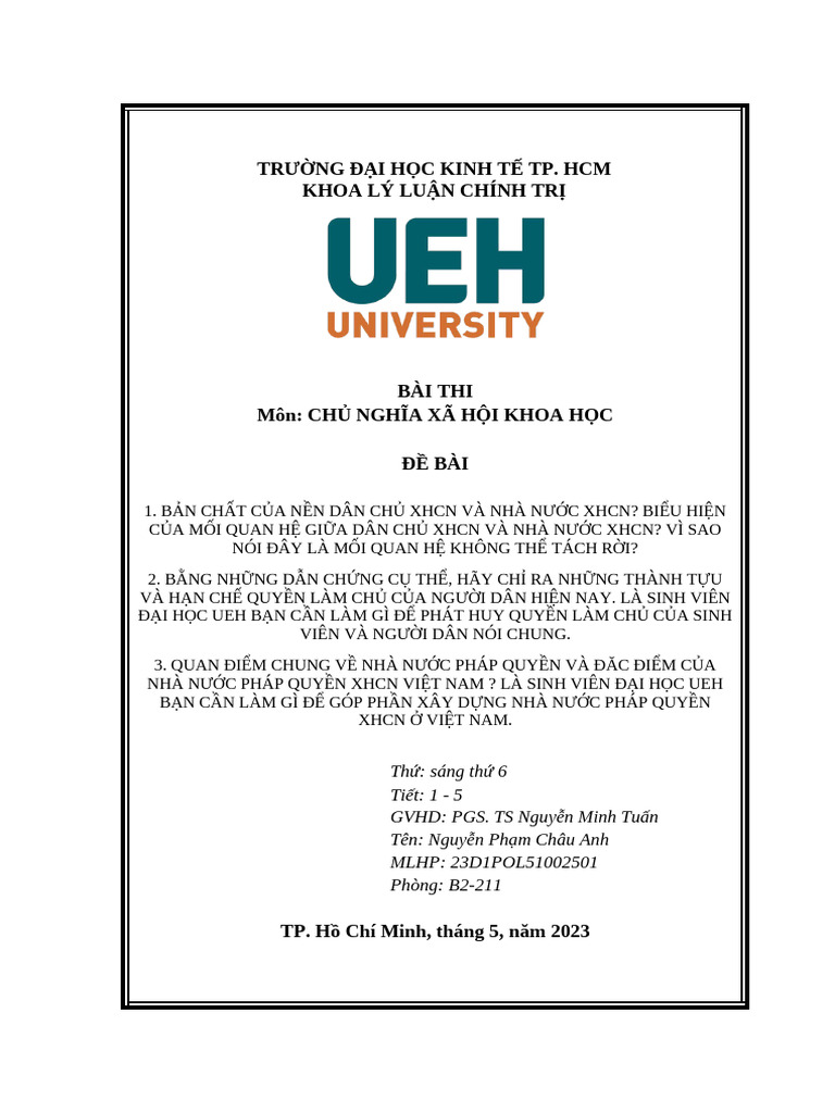 Bài Thi KTHP CNXH | PDF