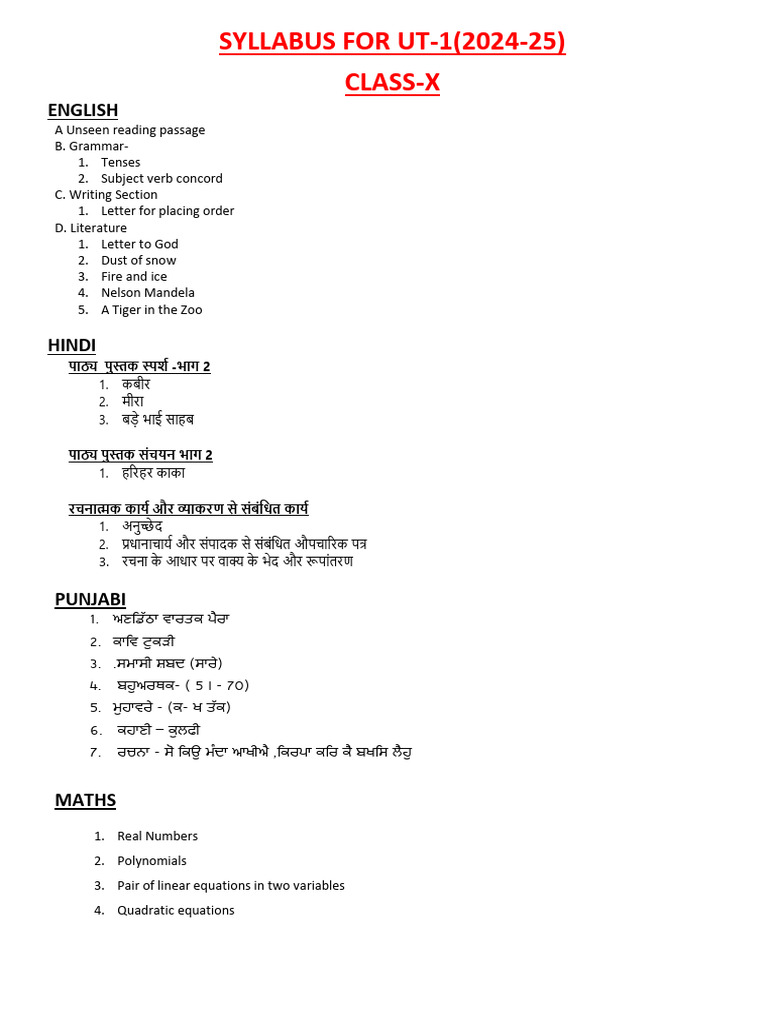 Class X Syllabus 2024-25 Overview | PDF
