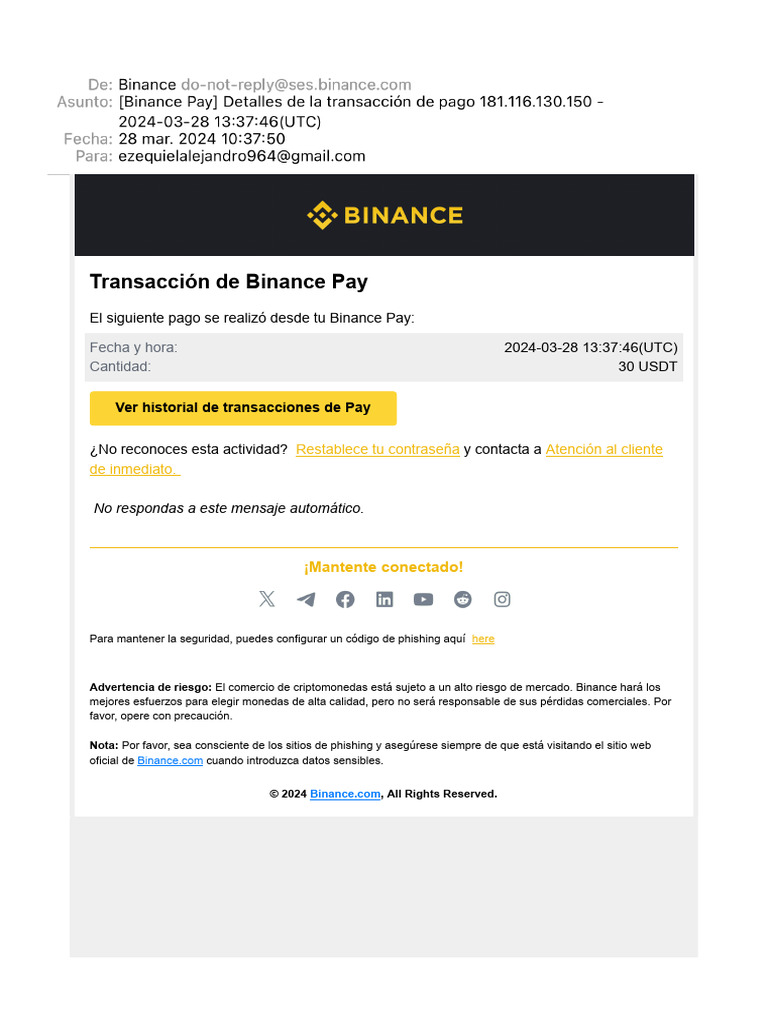 (Binance Pay) Detalles de La Transacción de Pago 181.116.130.150 - 2024-03-28 133746 (UTC) | PDF