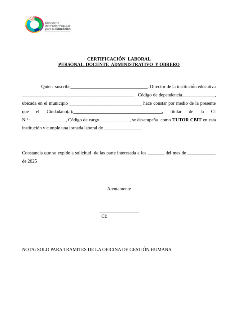 Certificacion Laboral Tutor Cbit | PDF