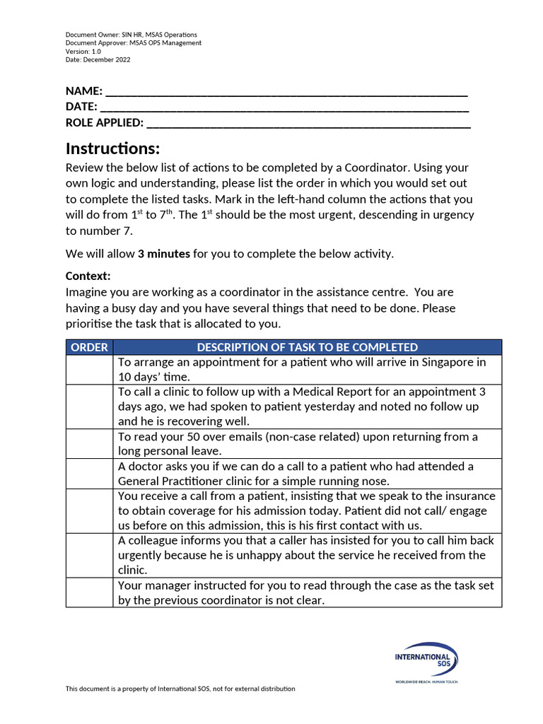 A1 Prioritisation Exercise Ops Assessment V1 0 Pdf
