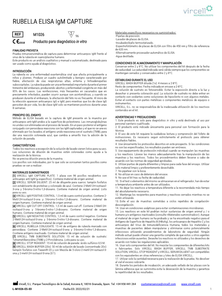 RUBELLA ELISA IgM CAPTURE - M1026 - ES - 03 | PDF | Elisa | Inmunología