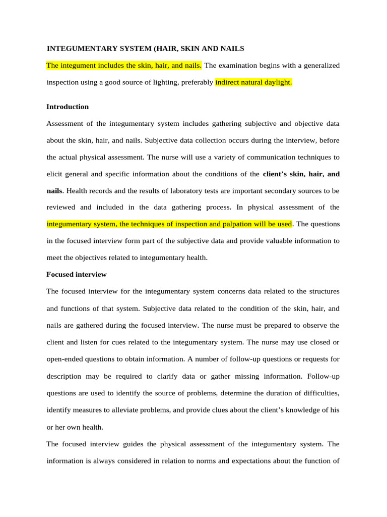 Integumentary System Assessment Guide | PDF | Ear | Human Nose