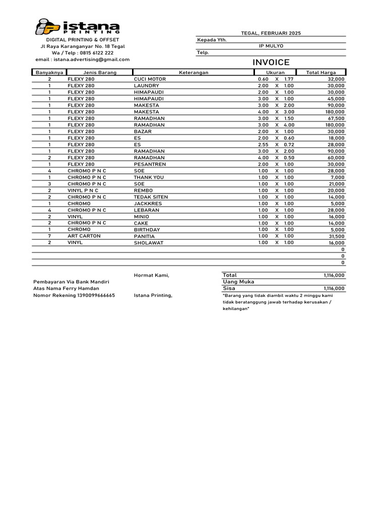 Invoice for Digital Printing Services | PDF
