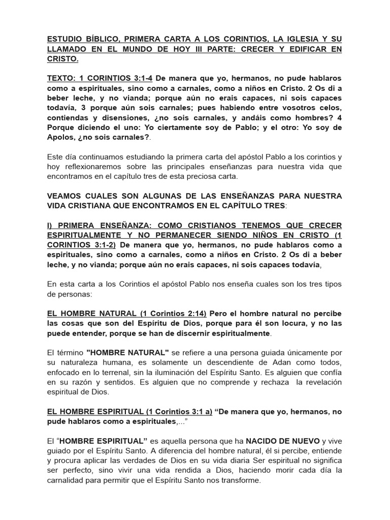 Estudio Biblico Primera Carta A Los Corintios La Iglesia y Su Llamado en El Mundo de Hoy Iii ...