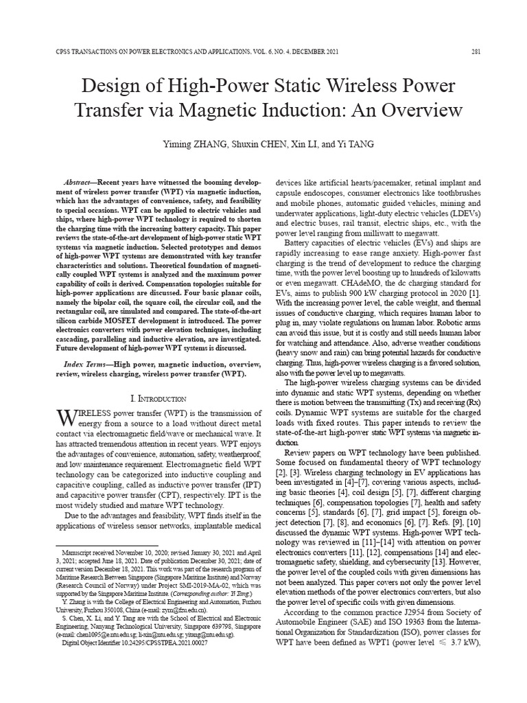 Design of High-Power Static Wireless Power Transfer Via Magnetic ...