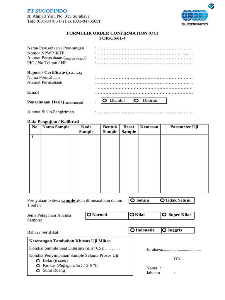 For CS 01-4 Formulir Order Confirmation | PDF