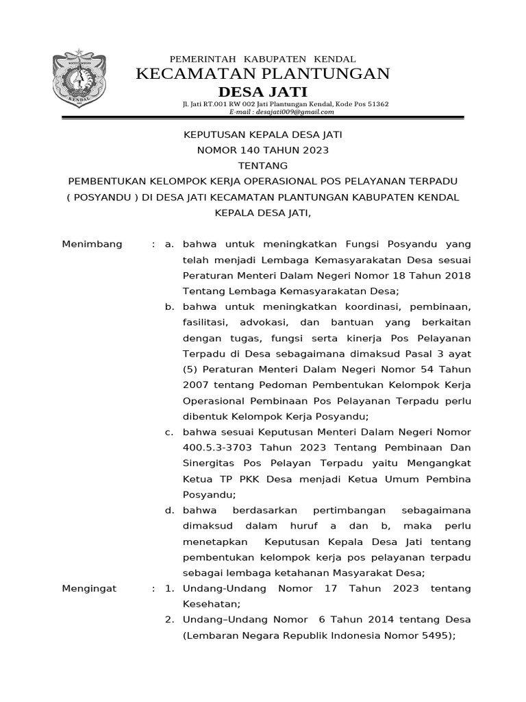 SK Pokjanal Posyandu Jati | PDF