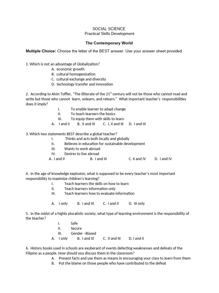 The Contemporary World Part 1 March 8 2025 Without Answer Key | PDF ...