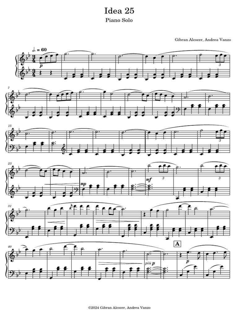 Idea Piano Solo Version Gibran Alcocer Andrea Vanzo | PDF